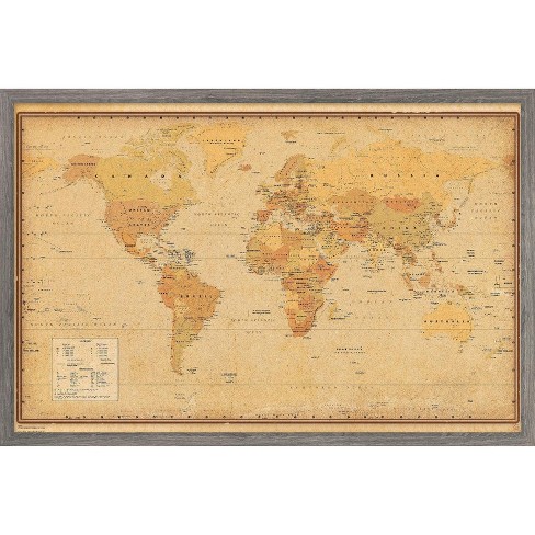 Trends International Antique World Map 2024 Framed Wall Poster Prints ...