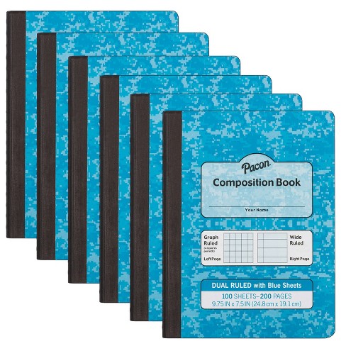 Pacon® Dual Ruled Composition Book, Blue, 1/4" Grid & 3/8" Wide Ruled ...