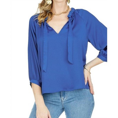 Women's Ruched Neck Peasant Blouse - Jade S : Target