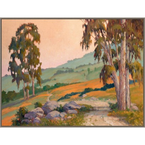 42" X 32" Poppy Hill Path And Trees By Ed Penniman Framed Canvas Wall ...