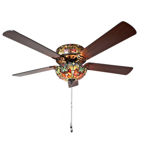 52" Led Tiffany Style Stained Glass Halston Ceiling Fan: Artisan Hand ...