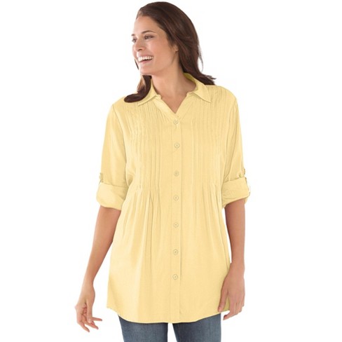 Woman Within Women's Plus Size Pintucked Tunic Blouse - 4x, Banana : Target