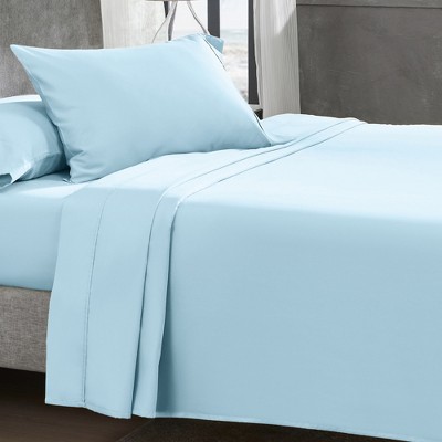 Sky Blue Twin Bed Sheet Set - 100% Cotton Sateen Weave, Cooling 400 ...
