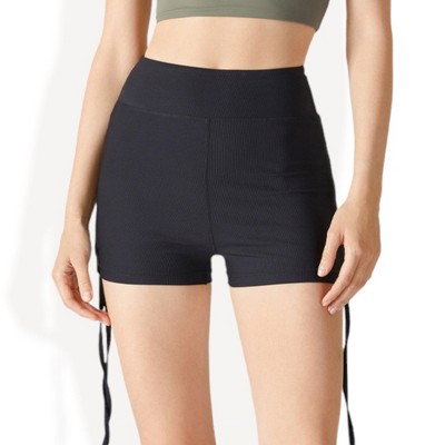 Anna-kaci Women's High Waist Ribbed Workout Shorts With Adjustable Side ...