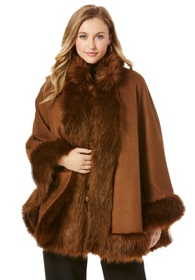 Jessica London Women’s Plus Size Faux Fur Trim Cape, 14/16 - Nutmeg ...