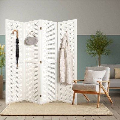 MAYEERTY 4 Panel Freestanding Room Divider, 5.6Ft Wooden Privacy Screen ...