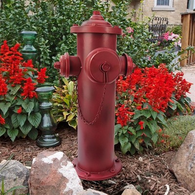 Sunnydaze Metal Fire Hydrant Outdoor Garden Statue Decor With Red ...