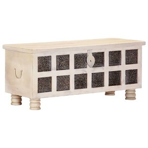 vidaXL Storage Box White Solid Acacia Wood 43.3 in Storage Box : Target