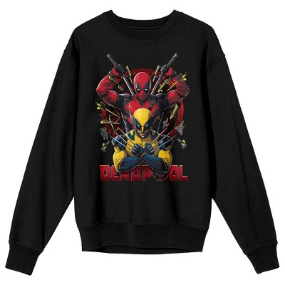 Deadpool & Wolverine Knifes Arrows & Ninja Stars Adult Black Crew Neck ...