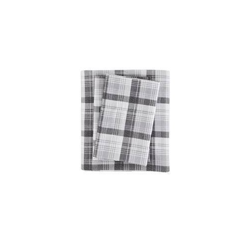 King Patterned Flannel Sheet Set Gray Plaid : Target