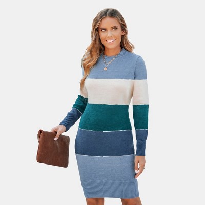 Women's Colorblock Bodycon Mini Sweater Dress -cupshe-s-blue : Target