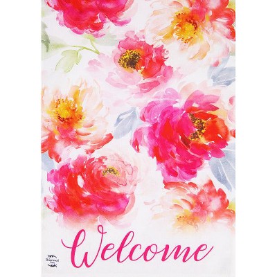 Watercolor Floral Spring Burlap House Flag Welcome 28" X 40" Briarwood ...