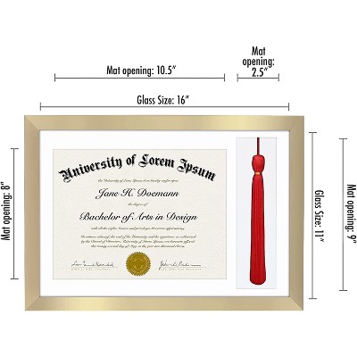 Americanflat 11x16 Gold Graduation Frame 2 Opening Mat Displays 8.5"x11 ...