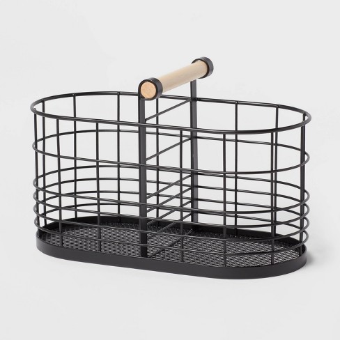 Divided Wire Basket With Wood Handle Black - Brightroom™: Storage ...