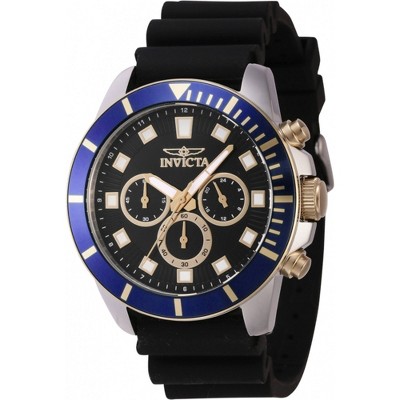 Invicta 46082 Men's Pro Diver Blue/gold Bezel Black Dial Watch : Target