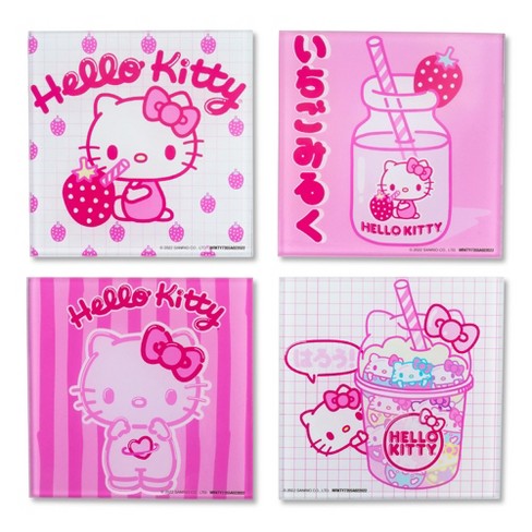 Silver Buffalo Sanrio Hello Kitty Strawberry Milk Glass Coasters | Set ...