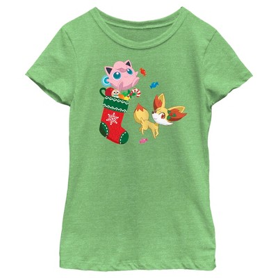 Boy's Pokemon Christmas Jigglypuff And Fennekin Stocking T-shirt ...
