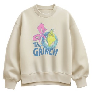 Women's - The Grinch - Wreath Logo Oversized Fleece Crew Sweatshirt ...