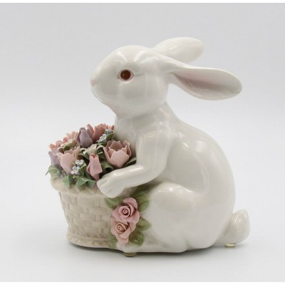 Kevins Gift Shoppe Ceramic Easter Bunny Rabbit With Flower Basket ...