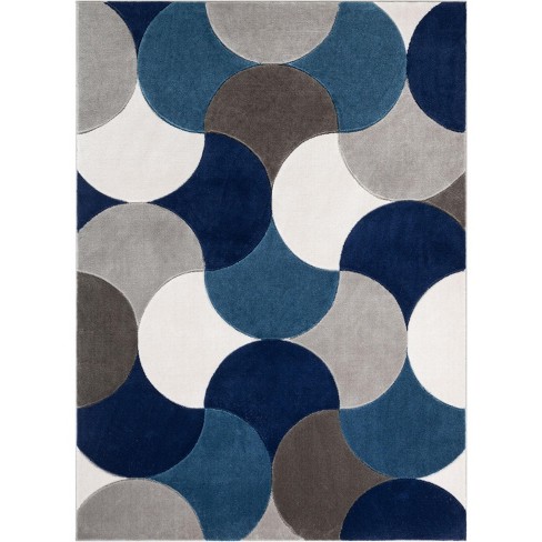 Well Woven Hilda Blue Modern Geometric Circles & Boxes Pattern Area Rug ...
