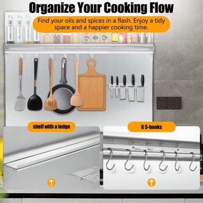 Stainless Steel Range Backsplash Panel with Storage Shelf & Knife Rack ...