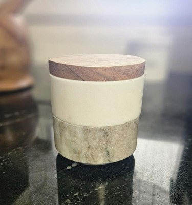 3pc Marble Stacking Salt & Pepper Cellar White/warm Gray - Hearth ...