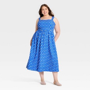 Women's Wide Straps Midi A-Line Dress - A New Day™ Blue Polka Dot 2X ...