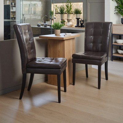 Set of 2 Bonded Leather Dining Chairs with Solid Frame and Armless ...