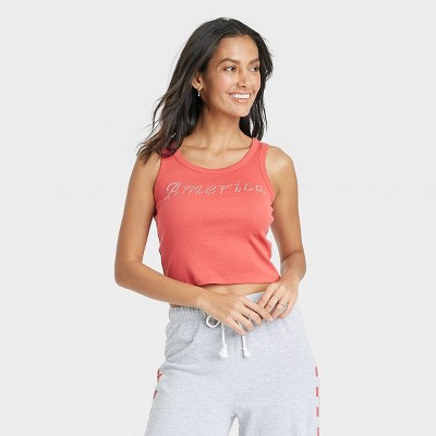 Women's America Cropped Graphic Tank Top - Red Xl : Target