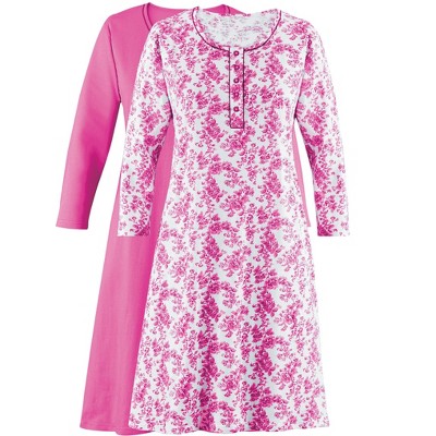 Collections Etc Comfortable 3/4 Length Sleeve Cotton Nightgowns - Pack ...