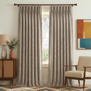 NICETOWN Oatmeal Pinch Pleat Curtains Faux Linen Room Darkening Thermal ...