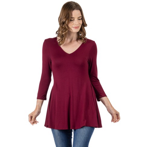 24seven Comfort Apparel Womens Three Quarter Sleeve V-neck Tunic Top ...