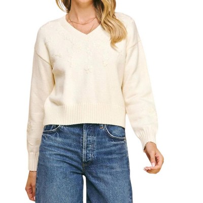 Women's Pearl Embellished Sweater - Hem & Thread L : Target