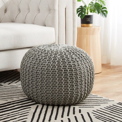 Cheer Collection 18" Round Cable Knit Pouf Ottoman (gray) : Target