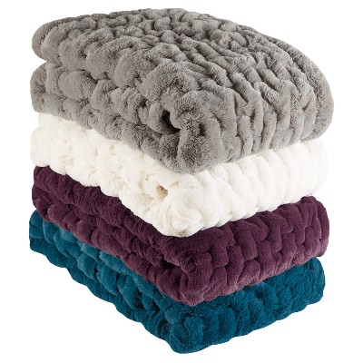 50"x60" Ruched Faux Fur Throw Blanket Teal - Madison Park : Target