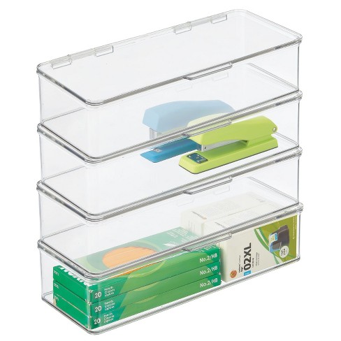 Mdesign Wide Plastic Desk Organizer Box For Home Office, 4 Pack : Target