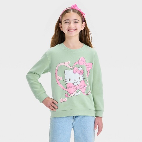 Girls' Hello Kitty Bows Dreamy Fleece Crewneck Sweatshirt - Green Xxl ...