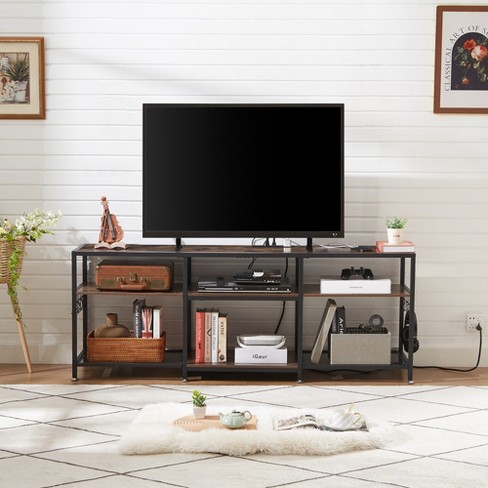 Vecelo Tv Stand With Power Outlets, Industrial Entertainment Center ...