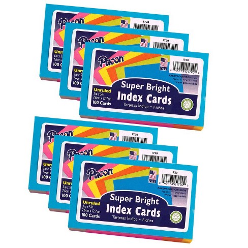 Pacon Index Cards, 5 Super Bright Assorted Colors, Unruled, 3" X 5 ...