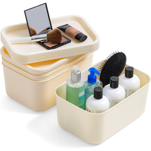 Iris Usa Plastic Modular Basket Bin & Lid, Small, 4-pack, Stackable ...