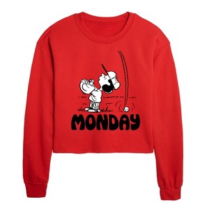 Peanuts Lucy Monday Cropped Long Sleeve Crew Neck Sweatshirt - Red - X ...
