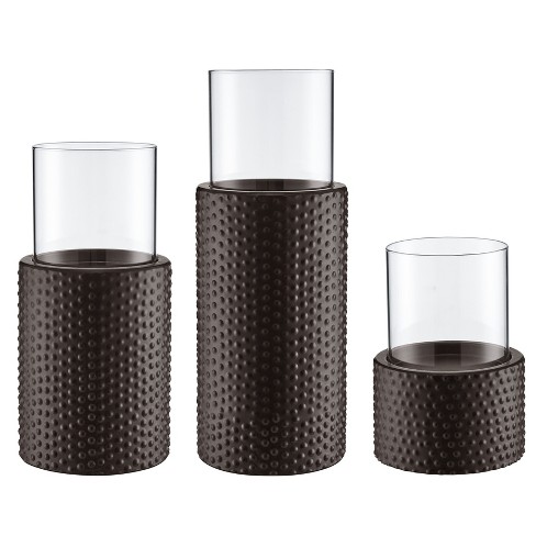 Danya B Contemporary Candle Holder Set (3) With Clear Glass Hurricanes ...