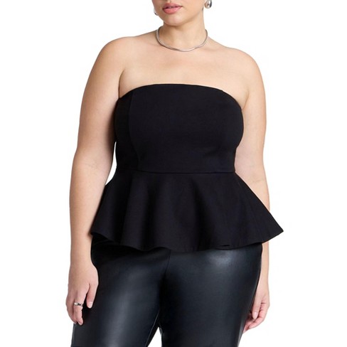 Eloquii Women's Plus Size Strapless Flared Peplum Top - 16, Black : Target