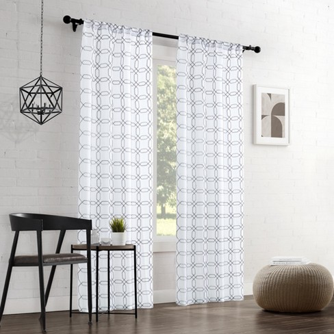Set Of 2 Modern Threads Sheer Geometric Curtain Panel, Carbon : Target