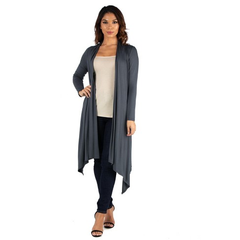 24seven Comfort Apparel Extra Long Open Front Cardigan-charcoal-m : Target