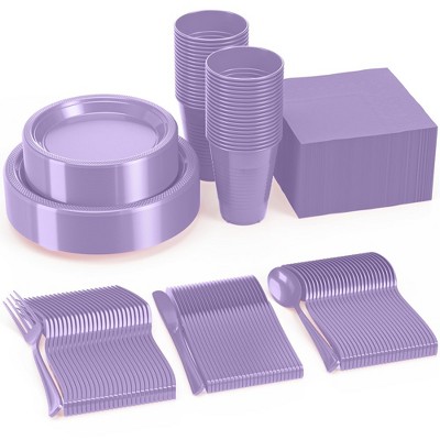 Crown Display 350 Piece Purple Color Disposable Plastic Dinnerware ...