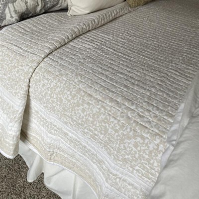 Decorative Border Cotton Slub Wood Block Print Quilt White/beige Floral ...