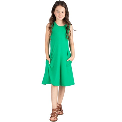 24seven Comfort Apparel Girls Sleeveless Pocket Swing Dress-green-s ...