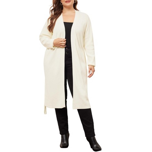 Agnes Orinda Women's Plus Size Knit Long Sleeve Belted Long Sweater ...