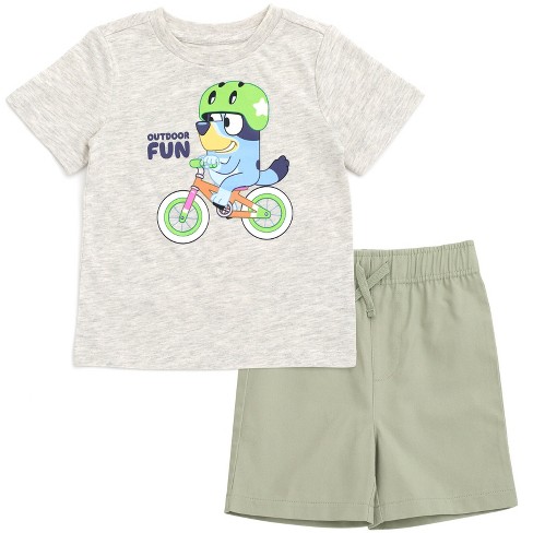 Bluey Little Boys T-shirt And Shorts Outfit Set Gray / Green 6 : Target